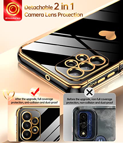 LeYi for Galaxy A23 5G Phone Case: with Screen Protector [2 Pcs]+ Full Camera Protection, Love Heart Plating Girly Women Cute Luxury Soft TPU Case for Samsung A23 5G, Black