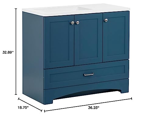 Spring Mill Cabinets Emlyn Bathroom Vanity with Sink, 18.75"D x 36.25"W x 32.89"H, Admiral Blue