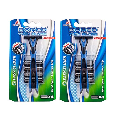 Dorco TNA 2000 | Disposable Razors for Men | Easy Slider Twin Blade, 4 Extra Cartridges included | Pack of 2