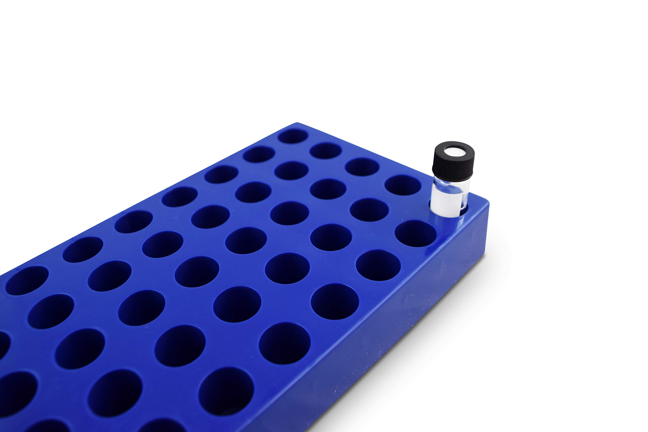 Tisch Scientific Vial Racks for 4mL Vials | 5 Pack | Blue Polypropylene | 9.25" x 4.5" x 1.125" | 50 Holes | Hole Diameter: 15mm | Hole Depth: 22mm | Autoclavable | CV2056