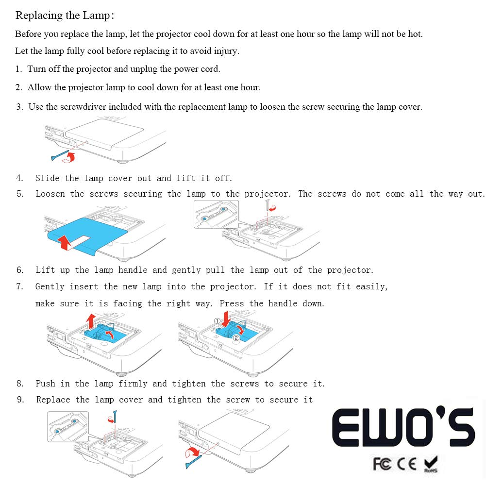 EWO'S Replacement Projector Lamp for ELPLP77 Epson Powerlite 4650 4750W 4770W Lamp Bulb Replacement