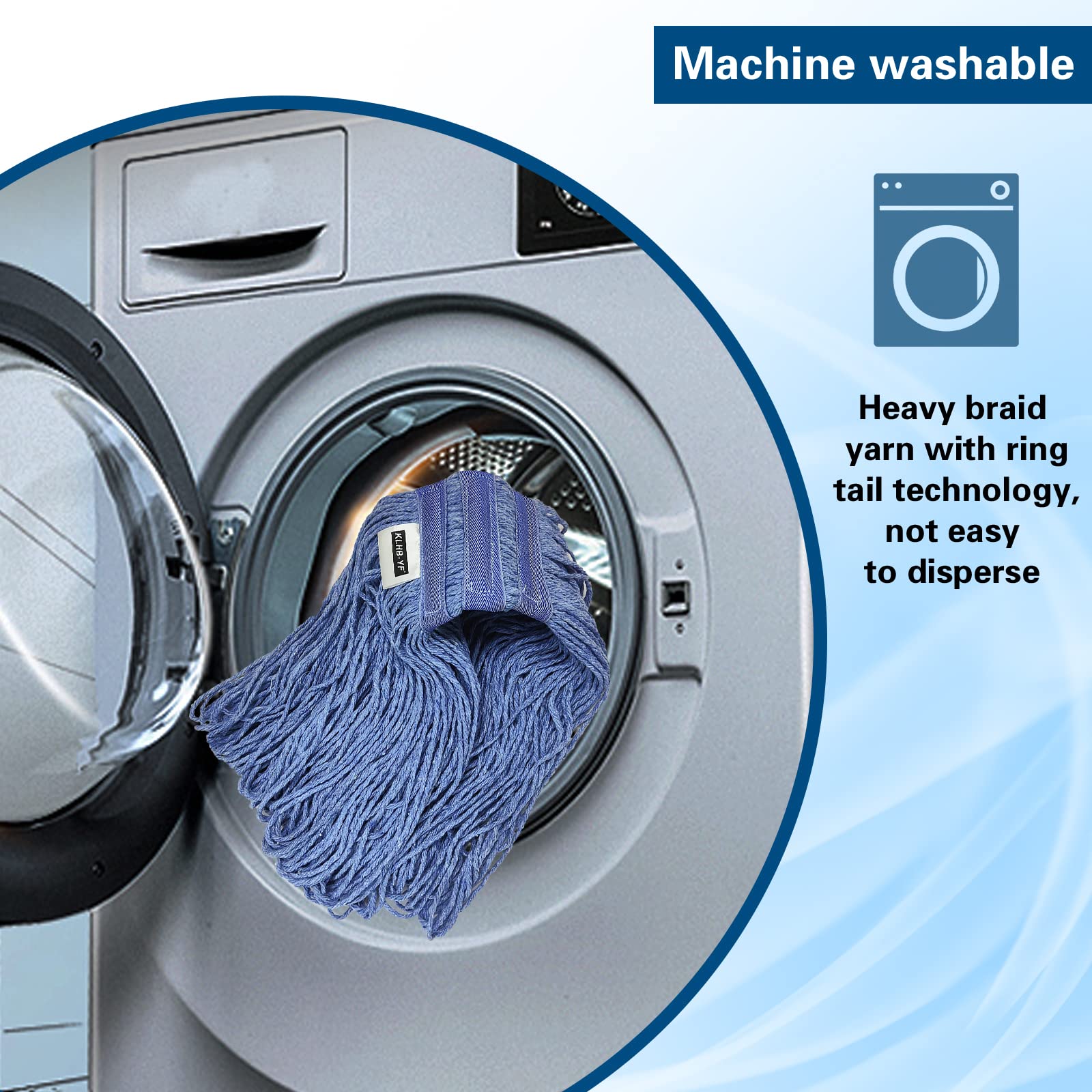 Mop Head Replacement,Mop Heads Commercial,Cleaning Mop Heavy Duty Cotton Looped End String,Wet Industrial Cleaning Mop Head Refill,Reusable Washable Mops for Floor Cleaning Machine Washable(blue4)