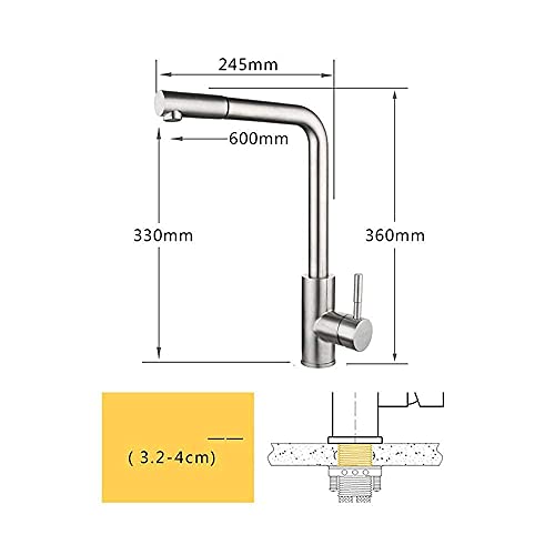Kitchen taps with Pull Out Spray,Mixer tap hot and Cold 360°Swivel Single Lever,Stainless Steel Brushed,2 Functions,Kitchen Sink,Faucet