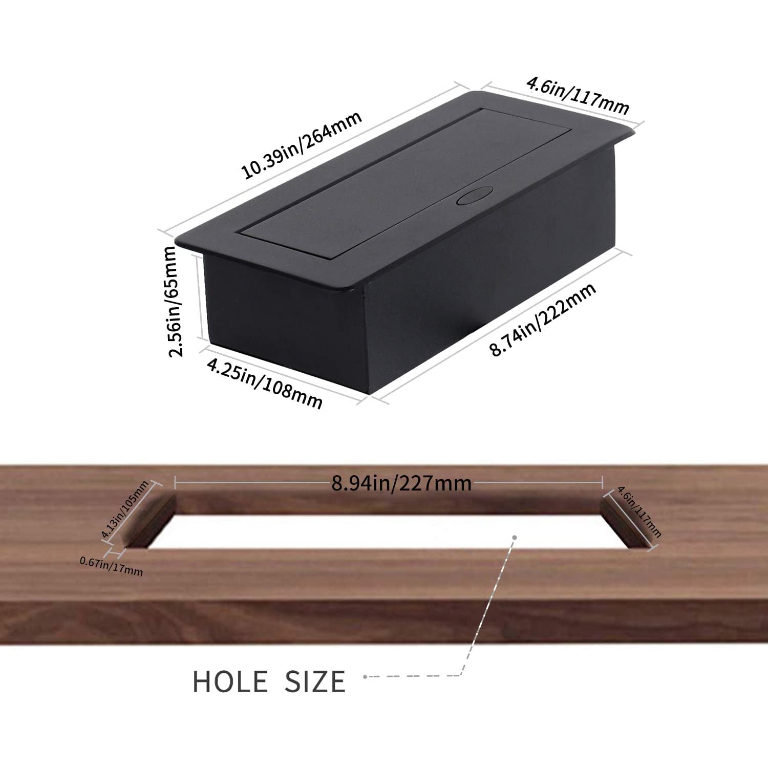 Zeshan Pop up Outlet Desktop Connection Box with 2 Independent Power, USB, RJ45, VGA, HDMI, 3.5 mm Audio for Office Black