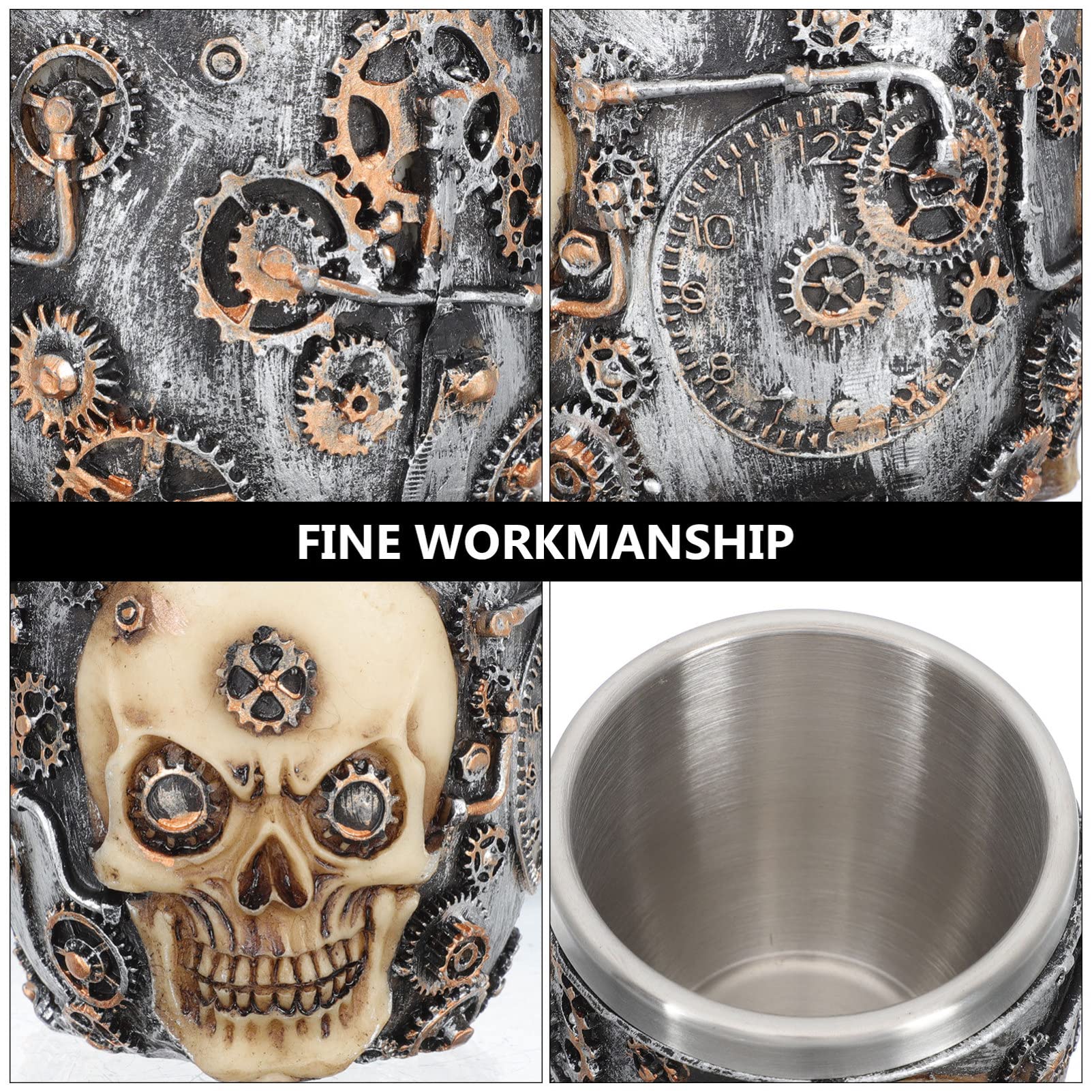 KALLORY Unbreakable Shaving Cup Men Mug Skull Wet Shaving Tool Pattern Stainless Cream for Soap Foaming Facial Cleansing Steel Lather Container Beard Bowl Cup Mens Shave Shaving Brush Bowl