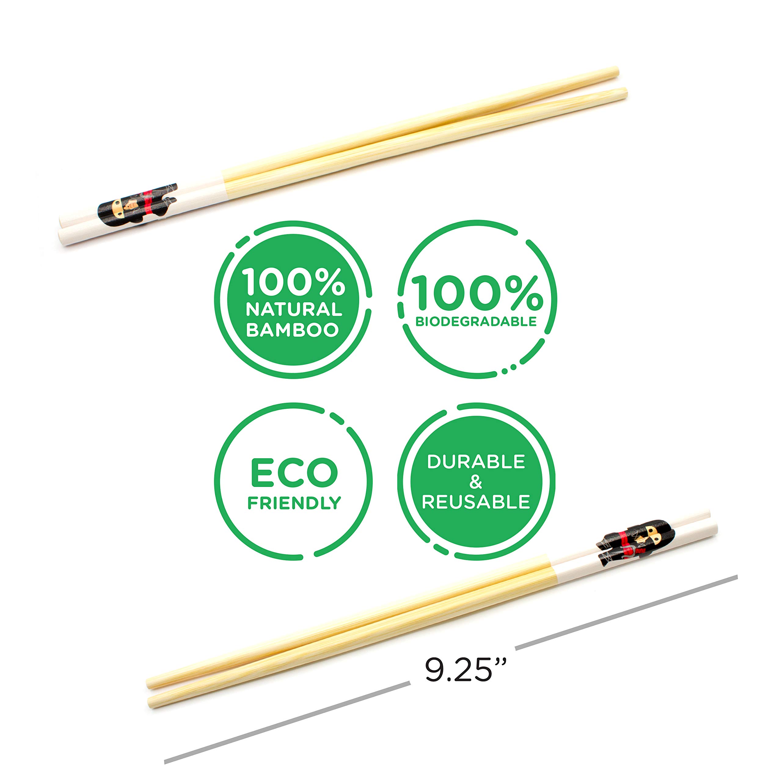 GAMAGO Ninja Bamboo Chopsticks Set-5 Pairs of Adorably Cute Reusable Chop-Sticks-Easy Grip, Lightweight, Durable, 9.25 Inches, Red