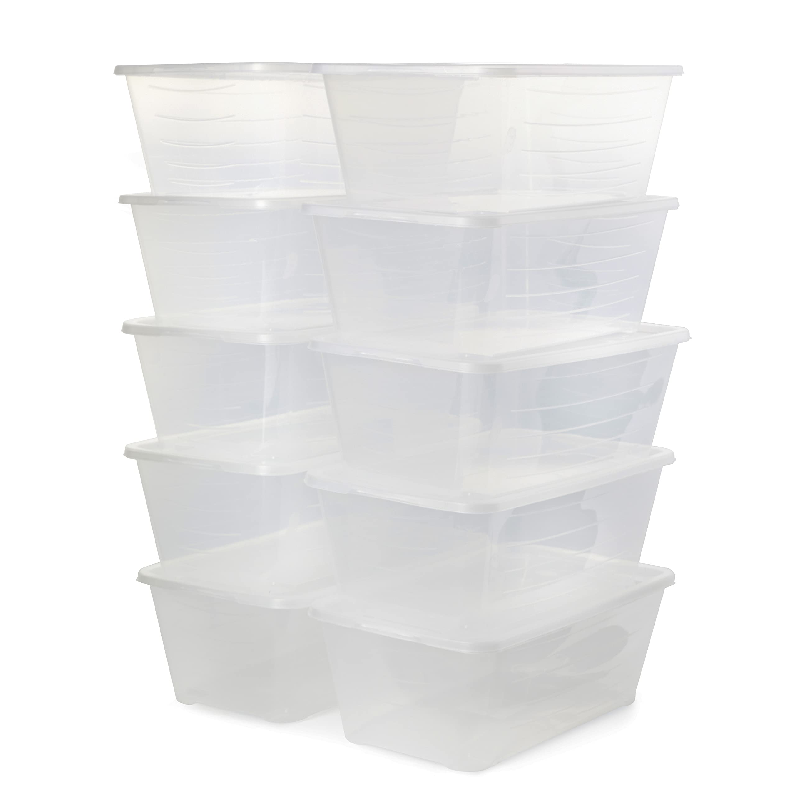 Life Story 6 Liter Shoe, Accessory, and Closet Plastic Storage Box Multi-Purpose Lidded Stacking Tote Containers, Clear (50 Pack)