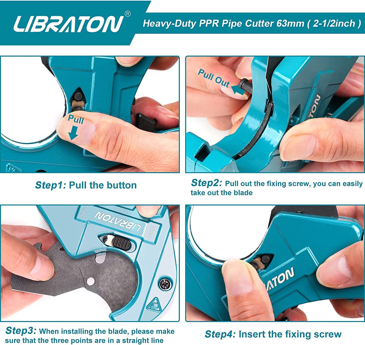 Libraton PVC Pipe Cutter, Up to 2-1/2", Ratchet Pipe Cutter Heavy-Duty, Pex Cutting Tool for Cutting PEX, PVC, PPR Plastic Hoses and Plumbing Pipe