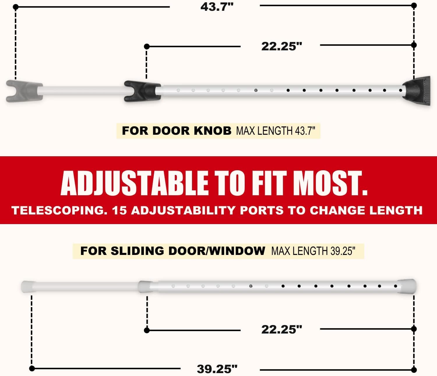 Door Security Bar, SecurityMan Heavy Duty 2-in-1 Door Stoppers Security Bar and Sliding Door Lock Bar (2 Pack) - Perfect Adjustable Door Jammer Door Stopper for Home, Hotel, and Apartment Security