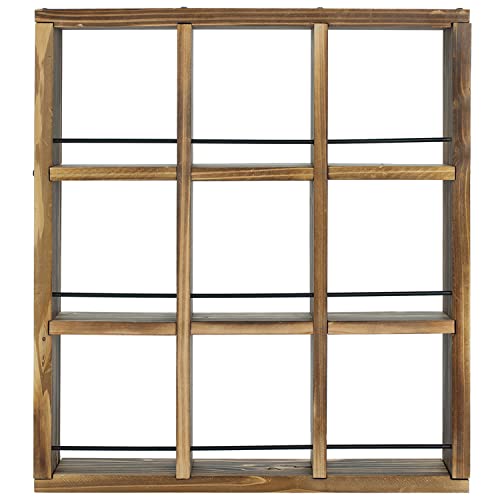 MyGift Wall Mounted Coffee Mug Display Rack, Rustic Burnt Wood Collectible Travel Mug Cup Holder Shadow Box Shelf