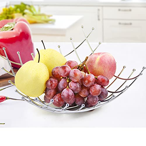 Fruit Basket Living Room Desktop Metal Fruit Bowl Creative Fashion Storage Basket for Bread, Fruits, Vegetable, Snacks, Households Items Storage for Living Room, Kitchen, Countertop, Pantry (silver)