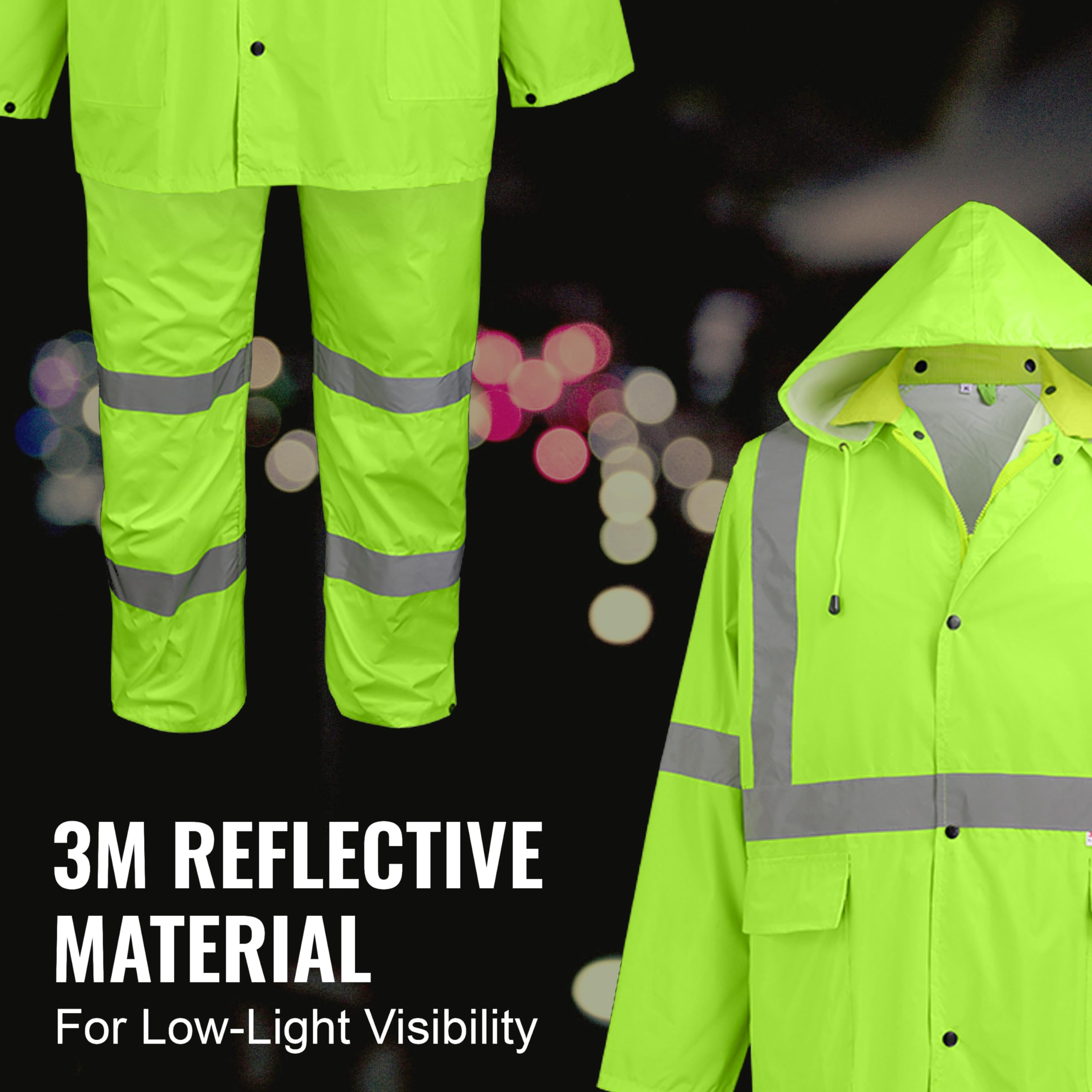 Global Glove - GLO-8000-L GLO-8000 - FrogWear HV - 3-Piece High-Visibility Rain Suit - Large