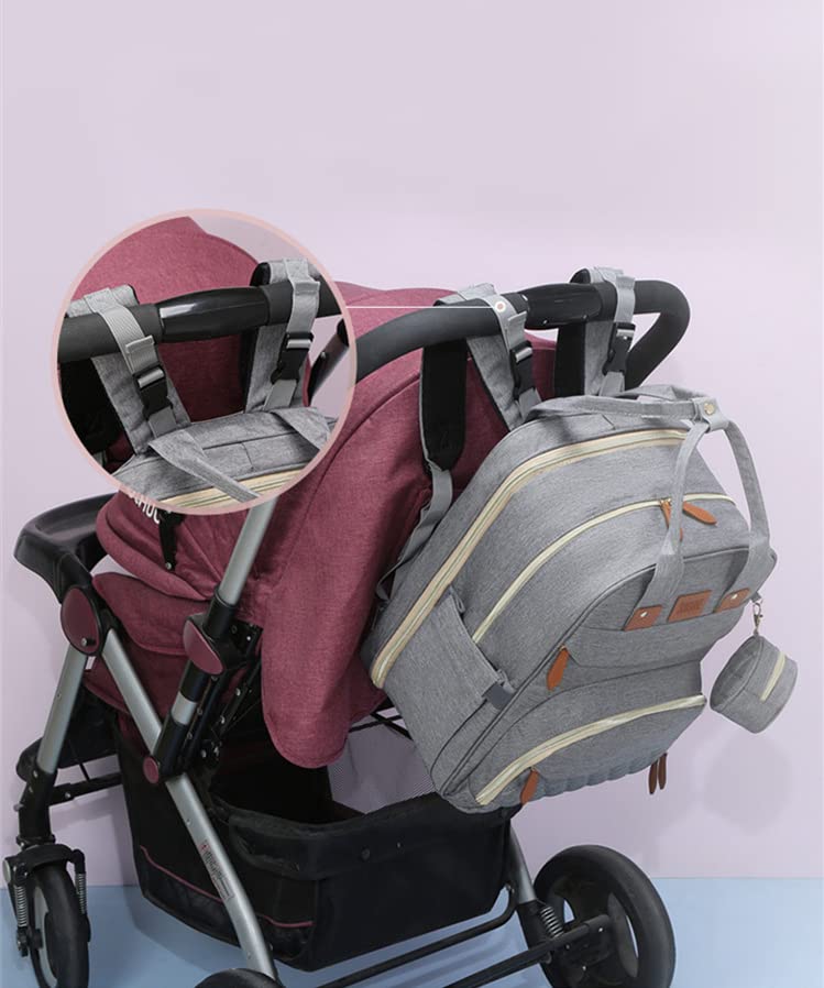 Large Diaper Bag Backpack for Mom. Multifunction Durable & Waterproof Nappy Changing Travel Kit. Foldable Bassinet with Changing Pad and Mosquito Net. Stylish and Compact. Large Capacity.