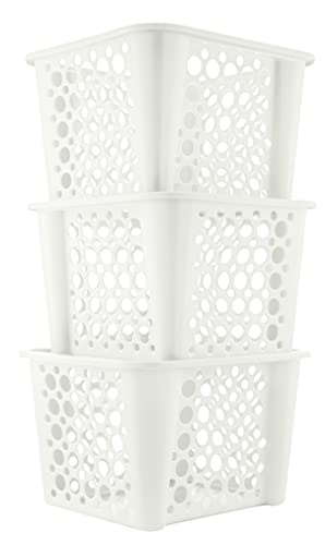 Organize Your Home Medium Stackable White Storage Containers with Open Tops, 3 Pack, Great Organizing Bins for Pantry, Closet, Bedroom, and all Storage, 13.2” x 12” x 8.5”