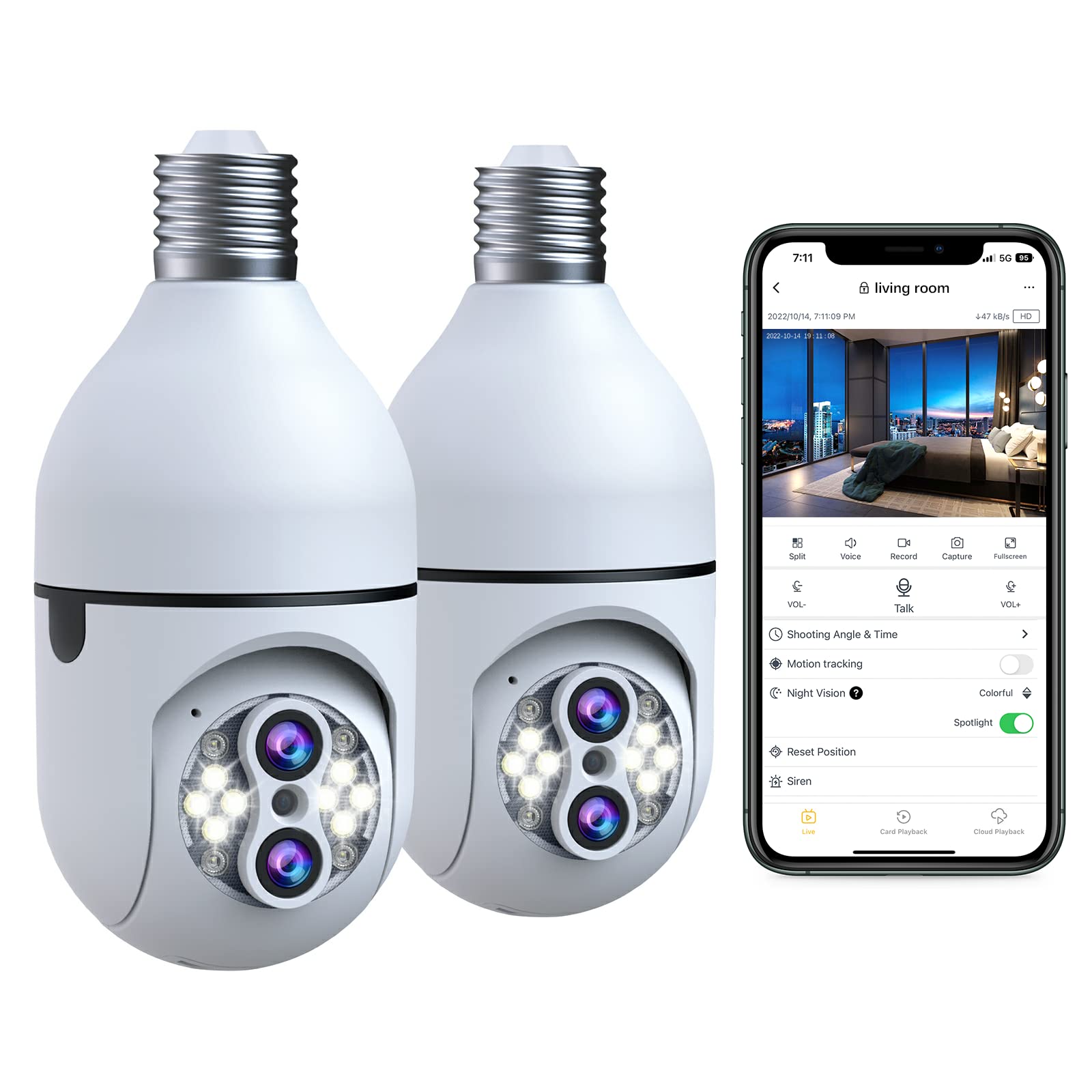 Light Bu lb Security Camera, 2.4GHz WiFi 10X Hybrid Zoom Wireless Light Bu lb Camera Security Camera Outdoor Real Time Motion Detection Alerts Two Way Talk Color Night Vision