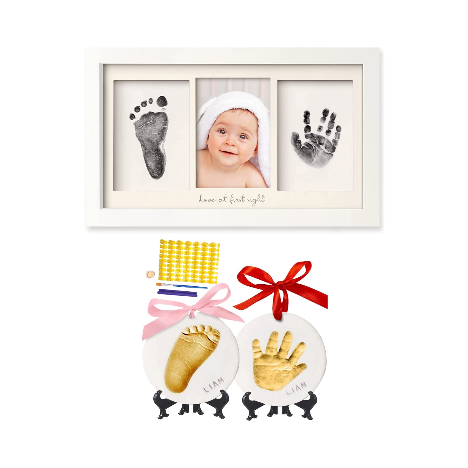 KeaBabies Inkless Baby Hand And Footprint Kit Frame and Baby Hand and Footprint Kit - Personalized Baby Picture Frame for Newborn - Personalized Baby Foot Printing Kit for Newborn
