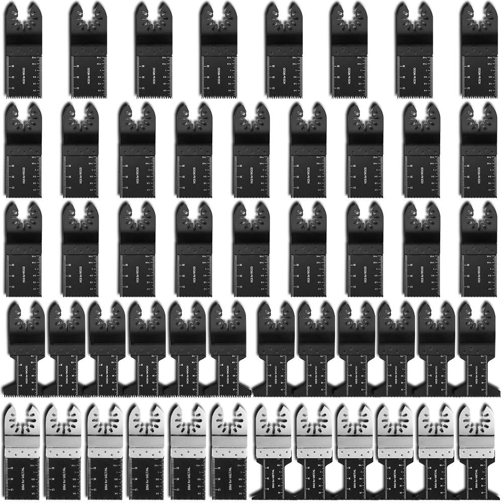 Fannybuy 50 Pack Wood /Metal Universal Quick Release Oscillating Tool Blades Multitool Saw Blade for Fein Multimaster Porter Rockwell Cable Black Decker Bosch Craftsman Dewalt (50 Pack Mixed Ⅱ)