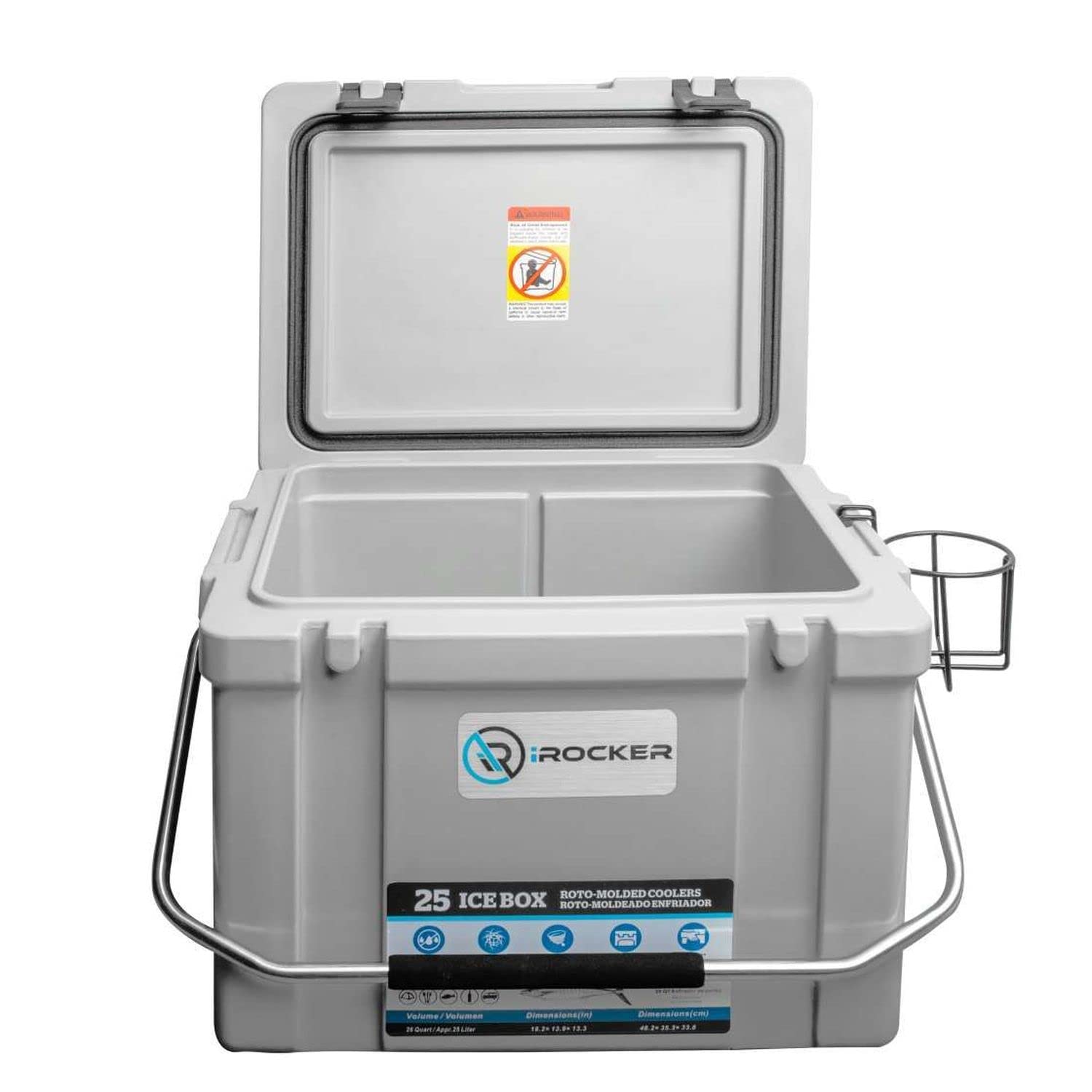 iROCKER 25L Roto-Molded Hard Cooler, Heavy Duty Ice Box Equipped with Quick Drain Water Release Valve, 18" x 14" x 13", Cooler Gray