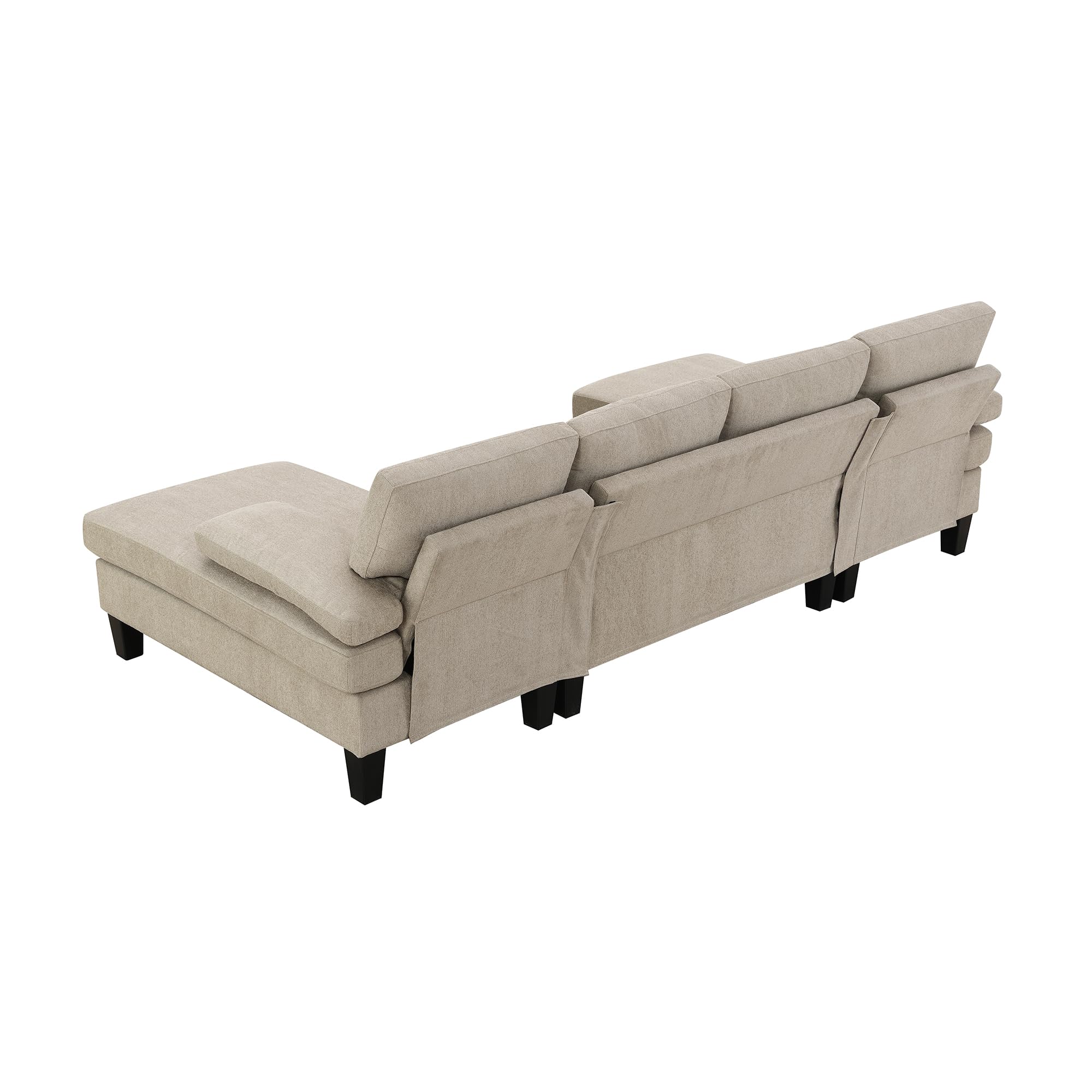 LULUTONG U-Shape Convertible Sectional Sofa Couch 4 Seat Sofa Set for Living Room Modern Chenille Fabric Modular Sofa Sleeper with Double Chaise (Beige)