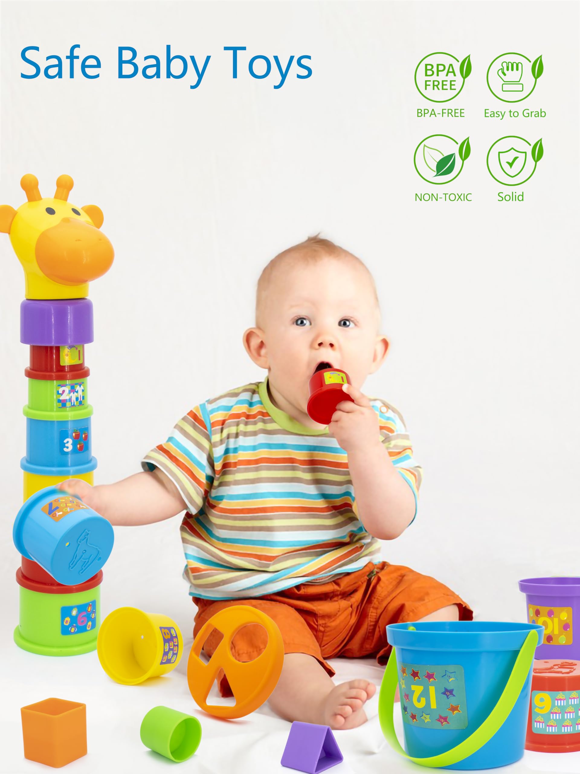 Fun Time Stacking Toys for Toddlers 1-3, Montessori Baby Nesting Cups Building Blocks, Sensory Development STEM Learning Toys for Babies 6-12 Months