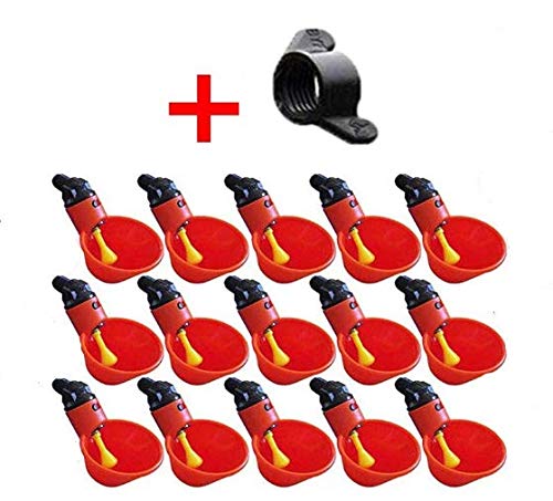 LIUSM 15 Pcs Chicken Water Bowls with Nuts, Plastic Poultry Waterer Feeder Breeding Equipment for Chicken Bird Quail Drinker