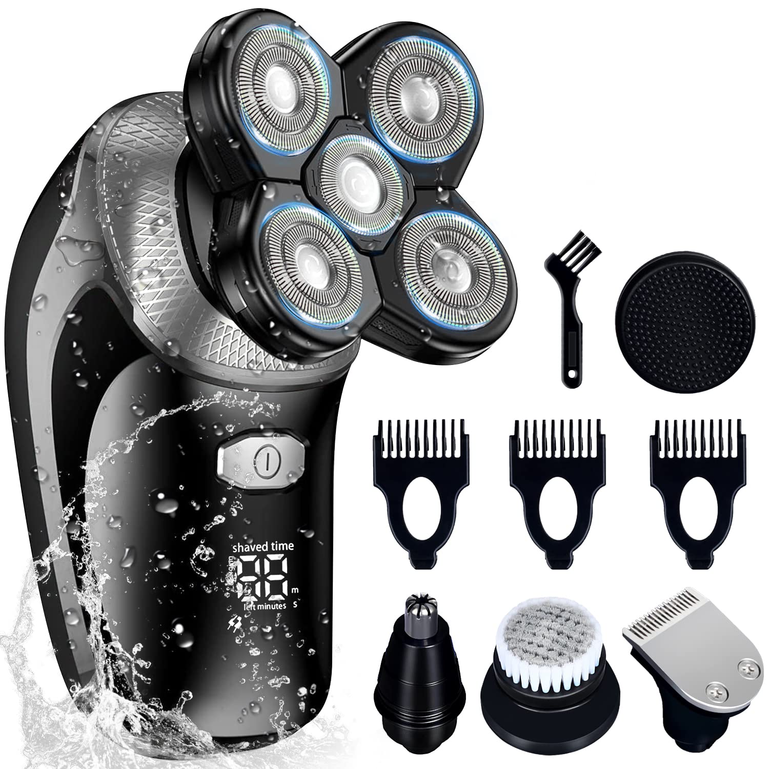 DOTSOG Electric Shaver Razor for Men,Waterproof 5D Floating Head Shaving Bald Head Shaver 5 in 1 Grooming Kit Beard Trimmer with Pop-up Trimmer Waterproof USB Fast Charging