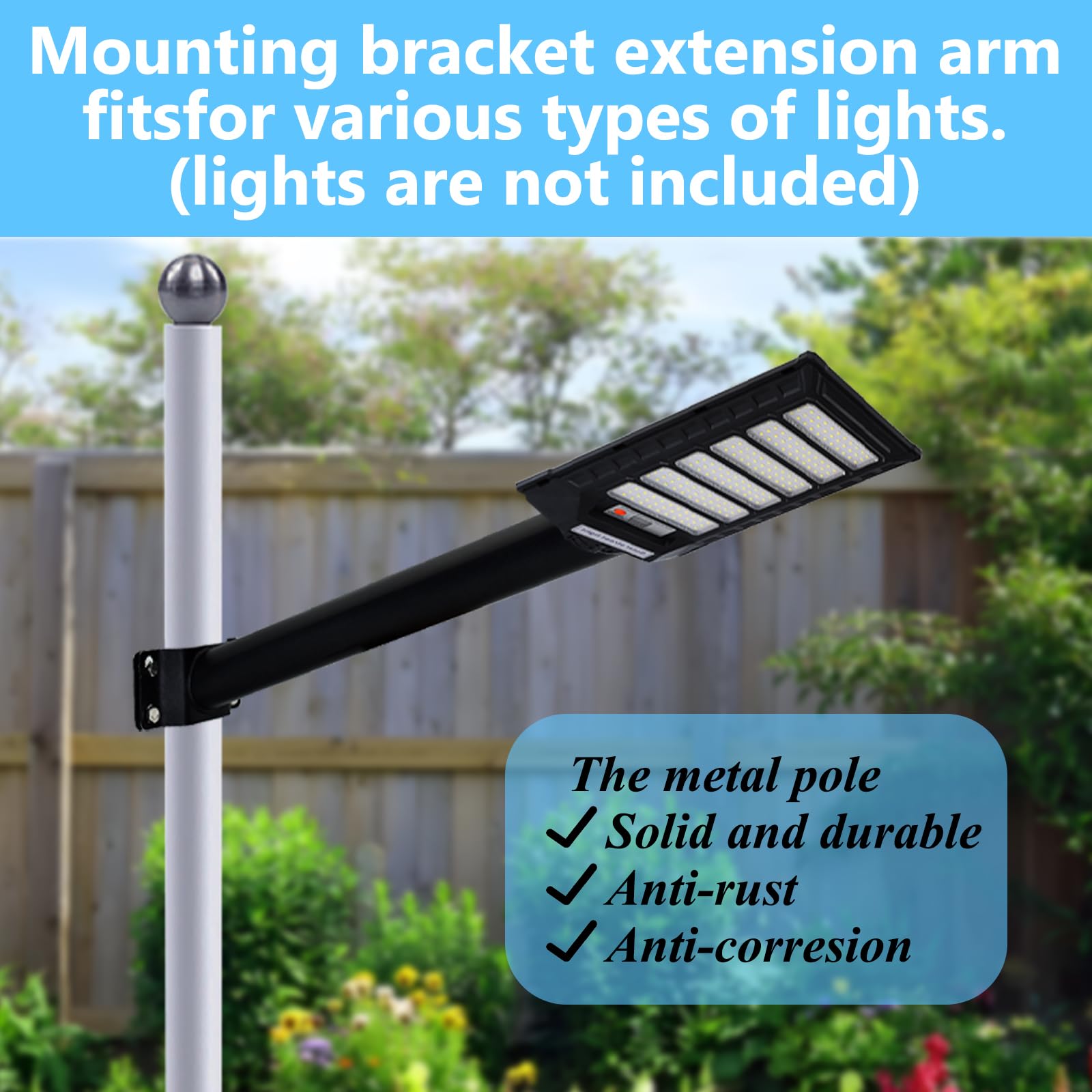 Light Pole Mount, Solar Lighting Mounting Bracket Extension Pole Kit, Wall Mounted Arm for Street Light, Barn Lamp, Post Tree (2 Pack Black)