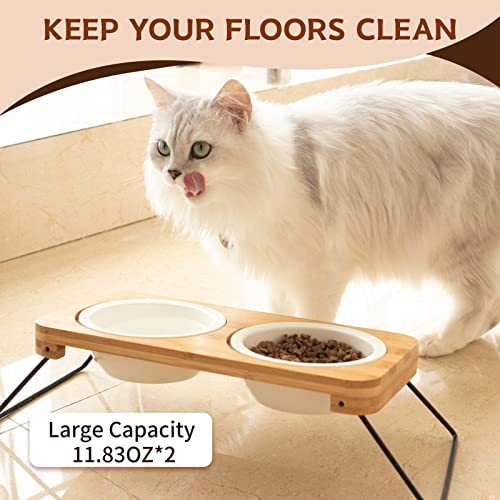 PLUROOF Ceramic Elevated 15°Tilted Cat Bowls, Food and Water Feeding Dishes Bowls, Non-Slip Metal Frame Stand Feeder for Small Size Dogs