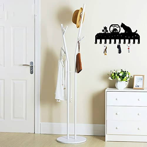 ORIGACH Keys Holder Wall Mounted Big The Cat and Fish Key Hooks for Wall Decorative, Iron Key Rack with 10 Hooks for Front Door Entryway Home and Kitchen, 10 Inches