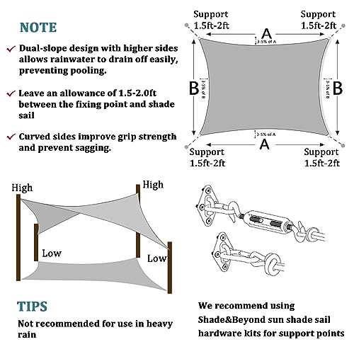 Shade&Beyond Sun Shade Sail Rectangle Canopy 8' x 12' Sail Shade Light Grey Sun Shades for Patios