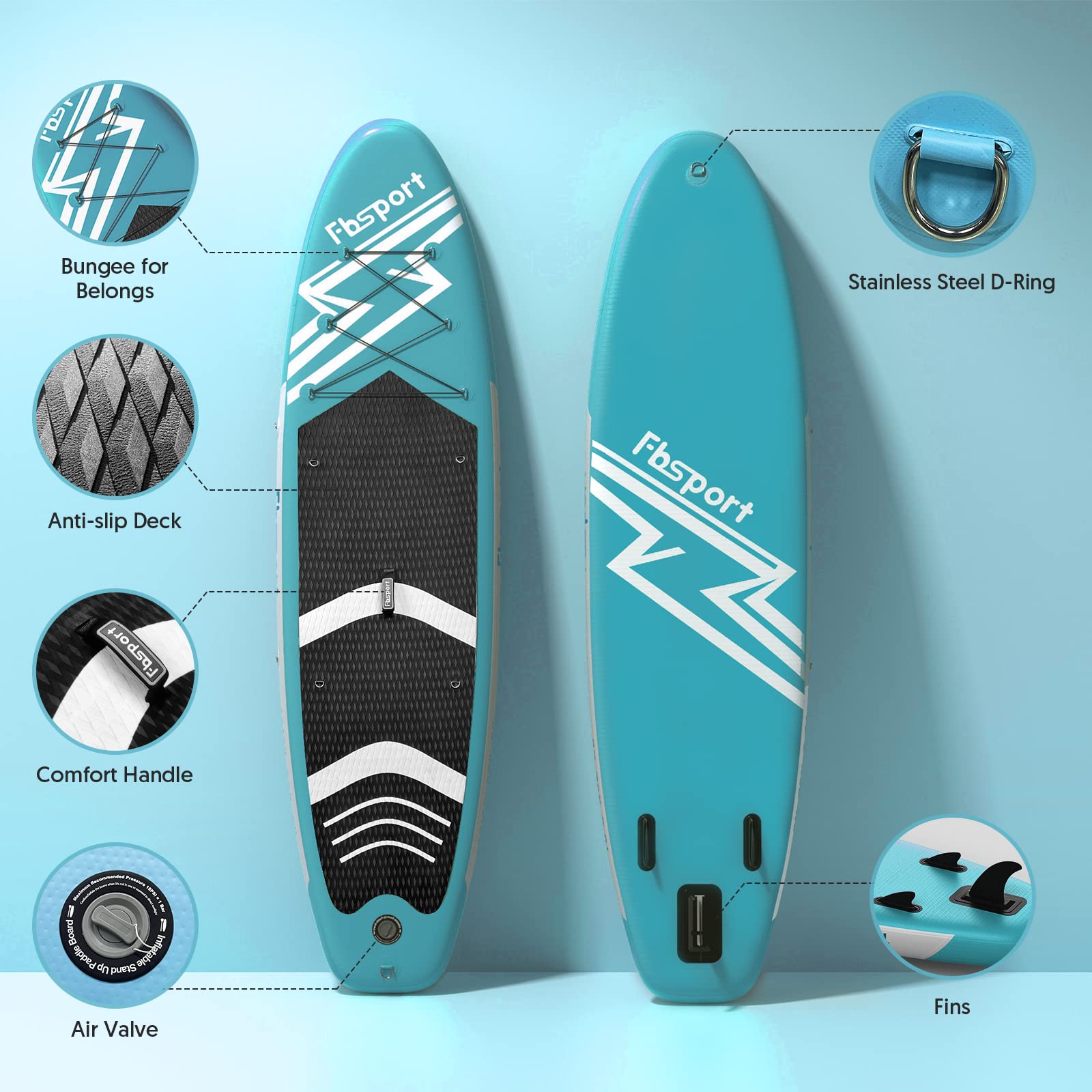 FBSPORT 11' Premium Inflatable Stand Up Paddle Board, Yoga Board with Durable SUP Accessories & Carry Bag | Wide Stance, Surf Control, Non-Slip Deck, Leash, Paddle and Pump for Youth & Adult