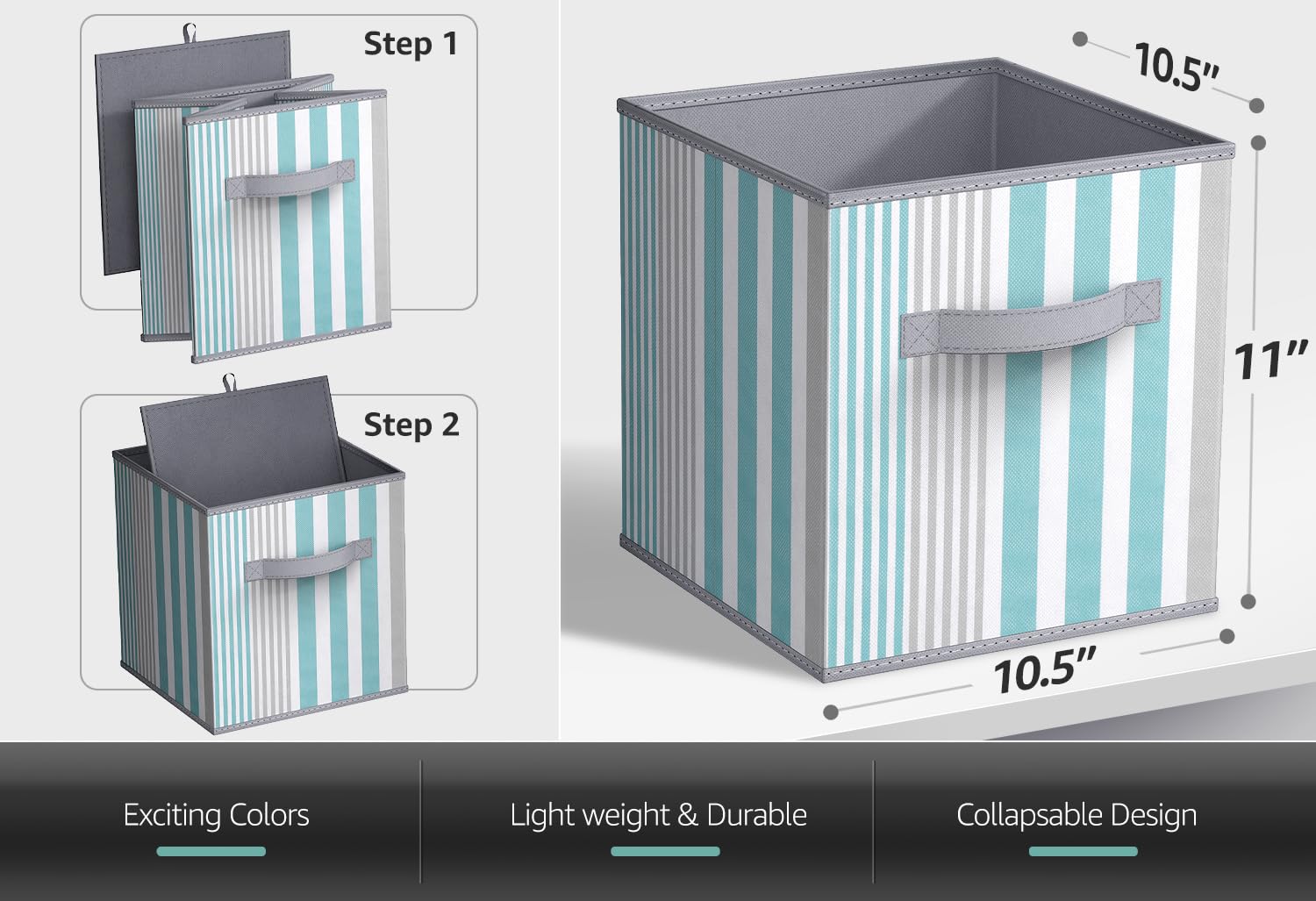Sorbus 11 Inch Cube Storage Bin - 6 Foldable Storage Cubes for Shelf, Toy Box, Cubby and Closet Organizer - Pattern Aqua Collapsible Cloth Cube Storage Bins for Home Organization, Nursery, Bedroom