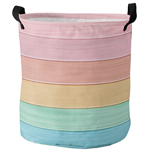 Oxford Fabric Storage Bin Rainbow Colorful Wood Grain Krisyeol Waterproof Collapsible Laundry Basket Dirty Clothes Hamper with Handles Storage Baskets Organizer 17x16.5
