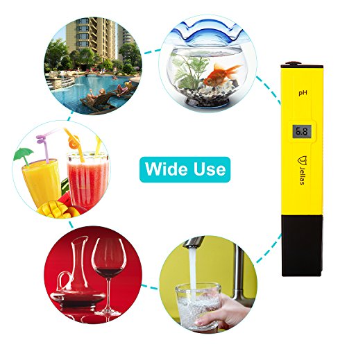 Jellas Pocket Size pH Meter Digital Water Quality Tester for Household Drinking Water, Swimming Pools, Aquariums, Hydroponics, pH Measurement for 0-14.0 pH, Β± 0.1 Accuracy, 0.1 Resolution.(Yellow)
