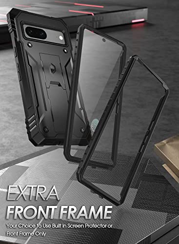 Poetic Revolution Series Case Designed for Google Pixel 7 5G with Built-in Screen Protector, Work with Fingerprint ID, Full Body Rugged Shockproof Protective Cover Case with Kickstand, Black