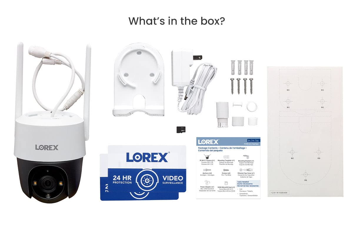 Lorex F461AQD 2K Pan-Tilt Indoor/Outdoor WiFi Security Camera with 32GB MicroSD Card, Auto-Tracking, Color Night Vision, 2-Way Talk, Person Detection, and Warning Light/Siren (M. Refurbished)
