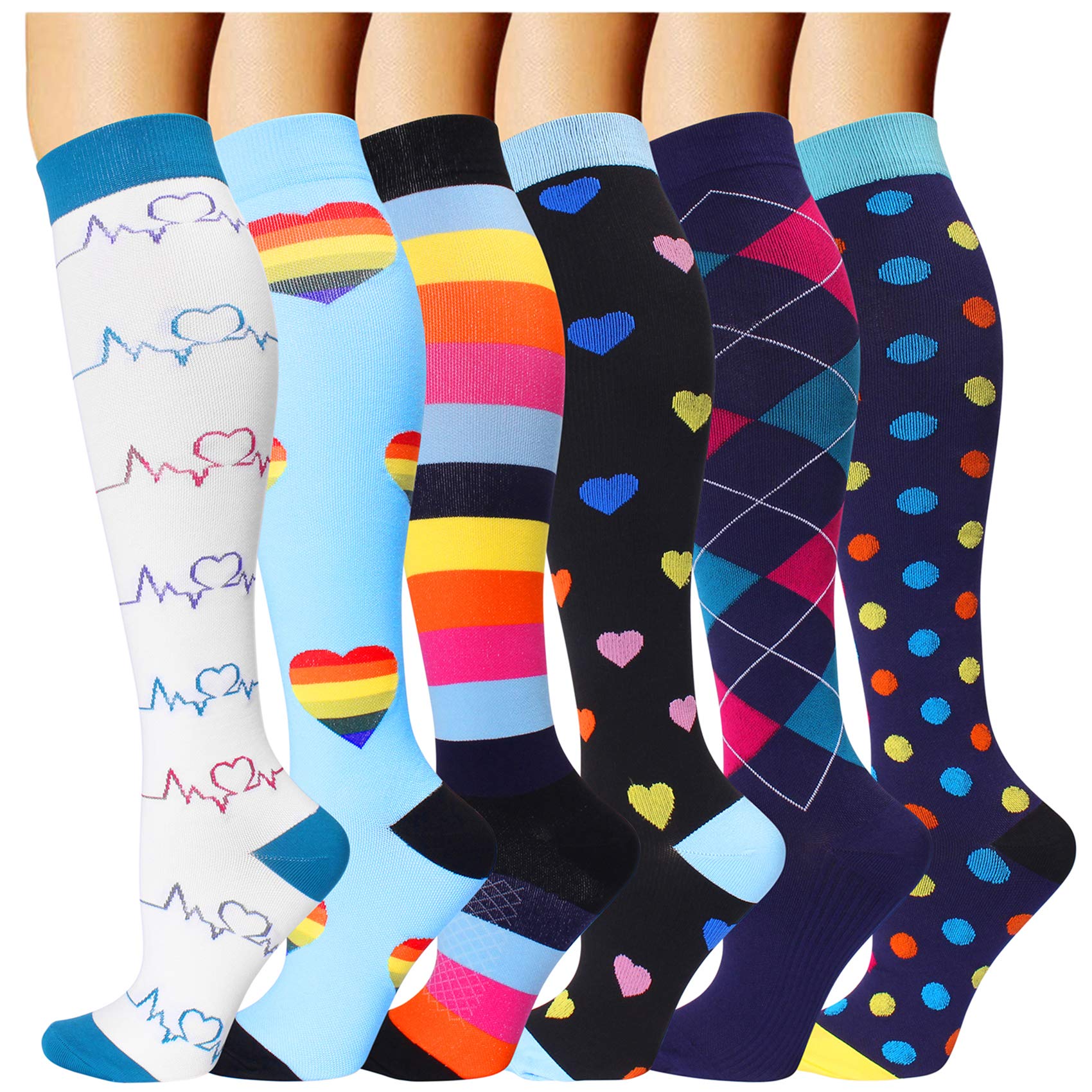Double Couple 5 Pairs Wide Calf Compression Socks for Men Women 20-30mmhg Extra Plus Size Knee High Support