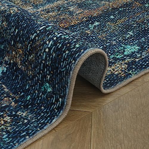 VK Living Washable Rug 5x7 Modern Abstract Machine Washable Area Rugs Anti Slip Backing Washable Rugs for Living Room, Bedroom, Home Decor, Blue