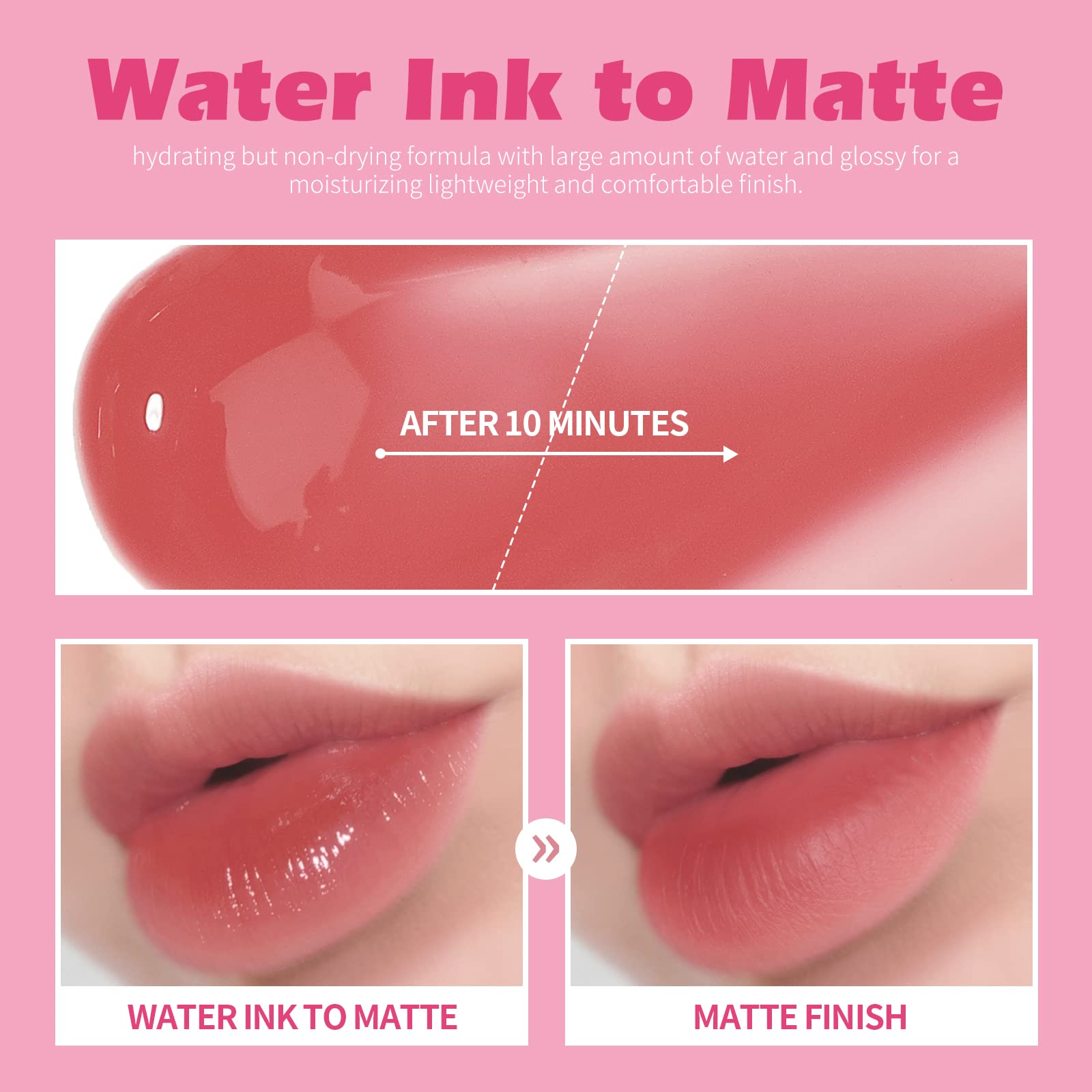 KIMUSE Water Gel Lip Tint 3 Colors Set, Highly Pigmented Long Lasting Moisturizing Glossy Lip Stains, Hydrate Lightweight Lip Gloss Makeup