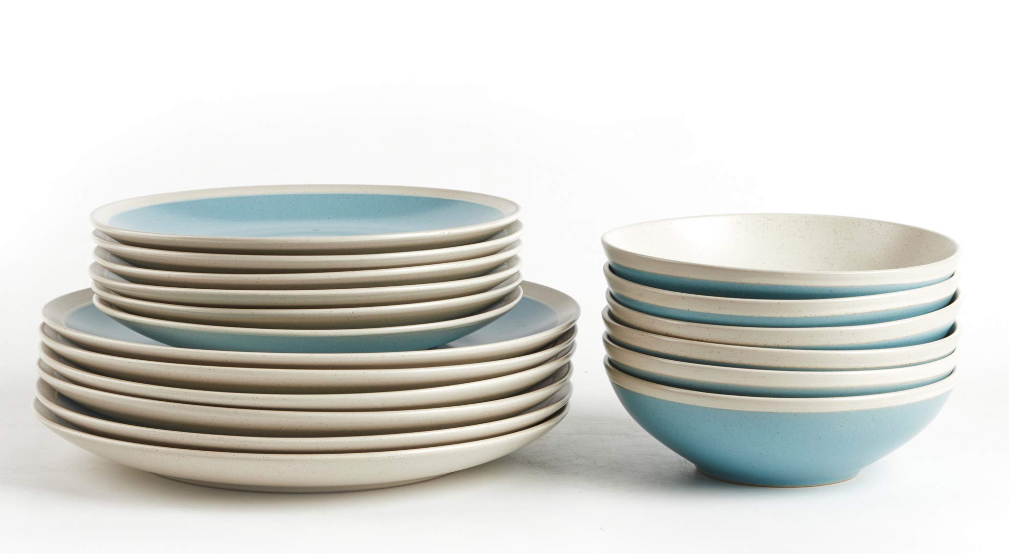 HomeVss Rock Ridge Speckled Stoneware Dinnerware Set (18pc Set, Turquoise and Ivory)
