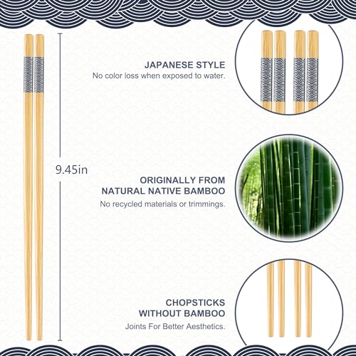 LOROTOCO 10Pairs Bamboo Chopsticks Reusable | Dishwasher Safe | Non slip | Chinese -(9.45in)