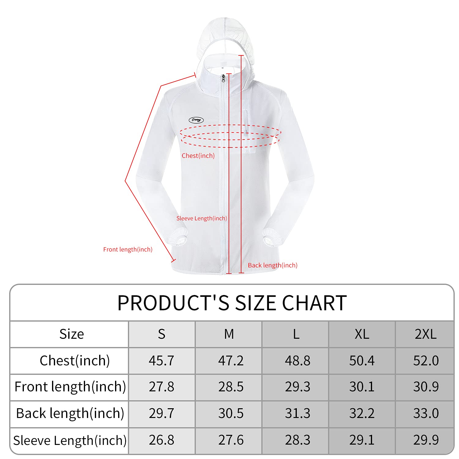 Dooy Sun Protection Jacket Ultra Light Thin Breathable Packable Outdoor Cycling Jacket Hoodie Skin Clothing for Men & Women(white,XL)