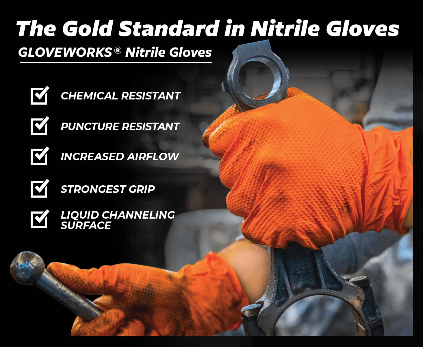 GLOVEWORKS HD Orange Nitrile Industrial Disposable Gloves, 8 Mil, Latex-Free, Raised Diamond Texture, Large, 2 Boxes of 100