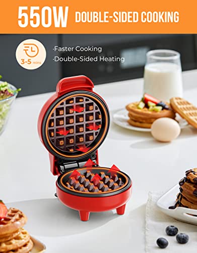 Mini Waffle Maker, Small Waffles Iron Keto Chaffles Single Compact Design Nonstick, Breakfast, Snacks, Hash Browns, 4 Inch Red 550W BLAZANT