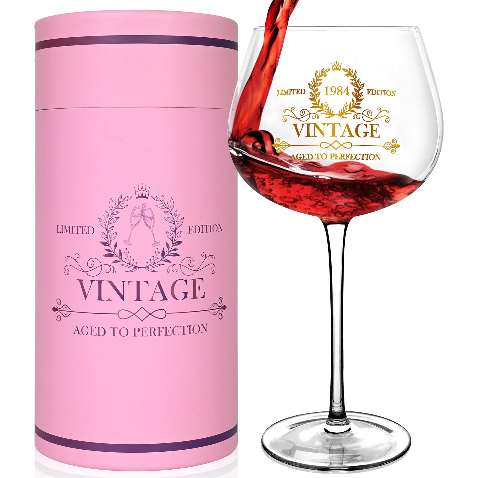 LUXULISH 40th Birthday Gifts Women, 20Oz Vintage 1984 Wine Glass with Golden Letter, 40th Birthday Decorations For Women, Funny 40 Bday Gift Ideas For Her, Friends, Sister, Mom - Turning 40 Present