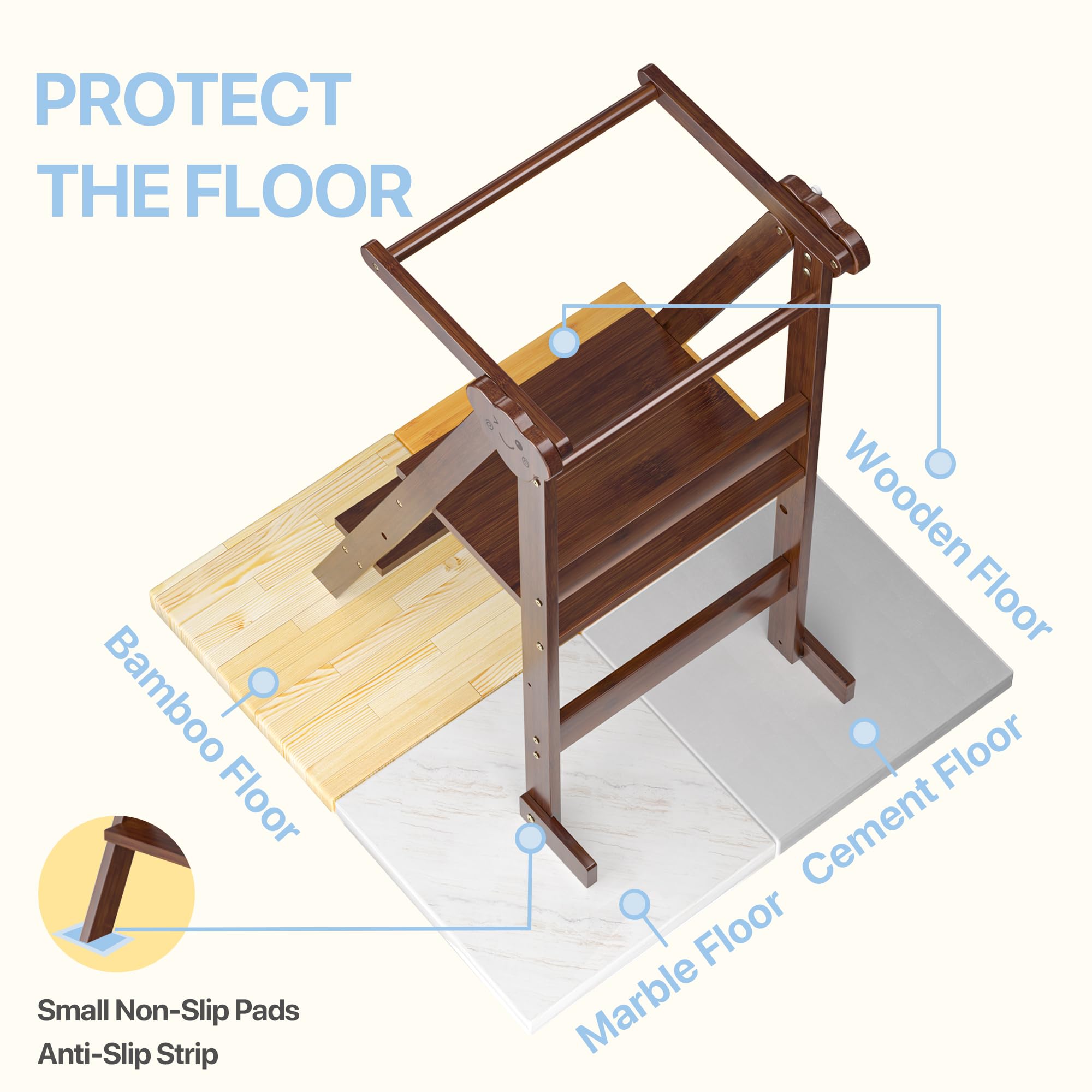TOETOL Step Stool Foldable Toddler Tower, Bamboo 2 Step Stool for Kitchen, Living Room, Bathroom