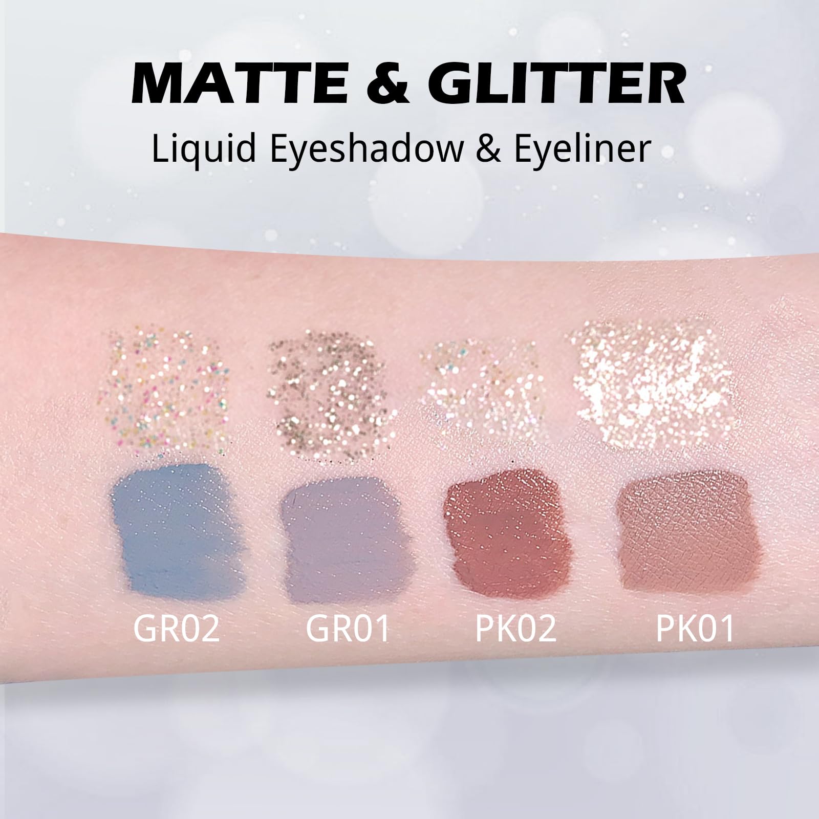 Erinde 4PCS Liquid Glitter Matte Eyeshadow Set, 2-in-1 Glitter Eyeliner & Cream Eyeshadow, Korean Shimmer Matte Eye Shadow Liner Makeup, Quick Drying, Easy to Apply & Long Lasting Pigmented Formula