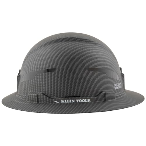 Klein Tools 60345 Hard Hat, Non-Vented Full Brim, Premium KARBN Pattern, Class E, Tested up to 20kV, Padded Sweat-Wicking Sweatband, Top Pad