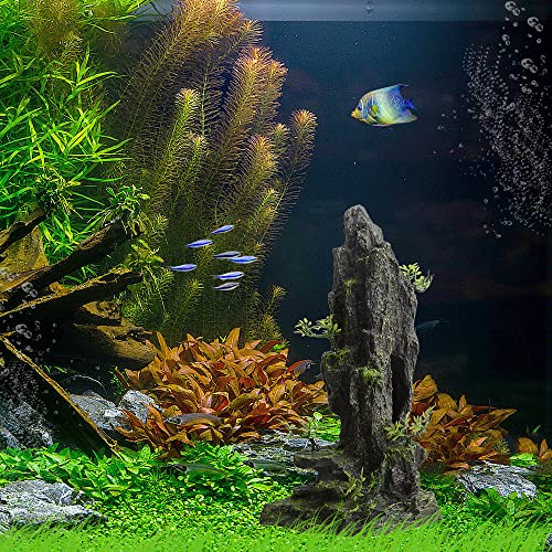 Saim Tall Mountain View Stone Aquarium Ornament Artificial Mountain Hill View Stone Rock Cave Fish Hiding Cave for Betta Fish Amano Shrimp Cichlid to Play,Hide and Rest - A