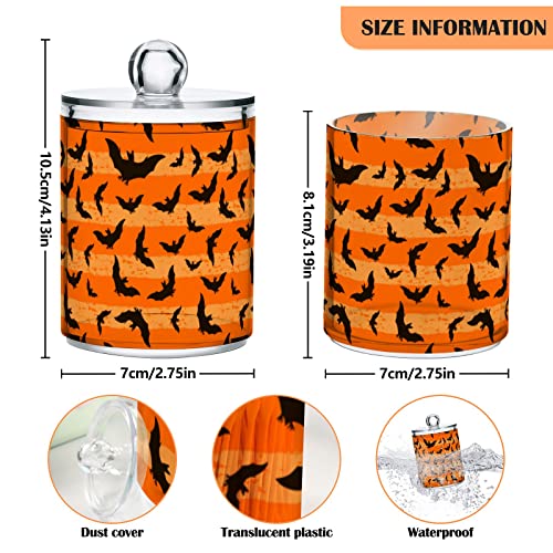 Vnurnrn Clear Plastic Jar Set for Cotton Ball, Cotton Swab, Cotton Round Pads, Floss, Halloween with Flying Bats Bathroom Canisters Storage Organizer, Vanity Makeup Organizer,2Pack